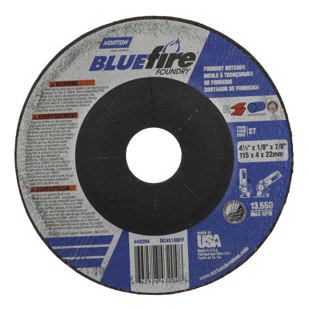 Norton BlueFire ZC ZA/SC Type 27 Foundry Grinding and Cutting Wheel ...