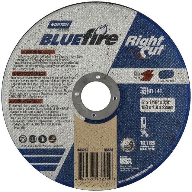 Norton BlueFire RightCut ZA ZA Type 01/41 Right Angle Cut-Off Wheel ...
